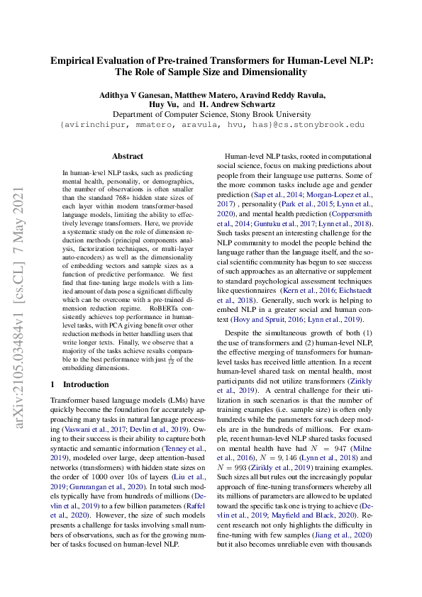 (PDF) Empirical Evaluation of Pre-trained Transformers for Human-Level NLP: The Role of Sample ...