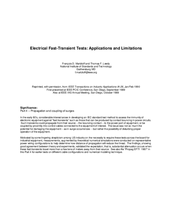 (PDF) Electrical fast-transient tests: applications and limitations