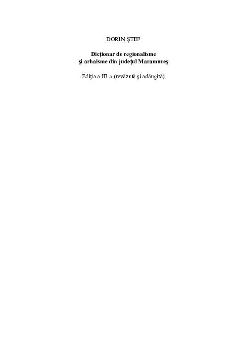 (PDF) Dorin Ștef, Dicționar de regionalisme și arhaisme din județul ...