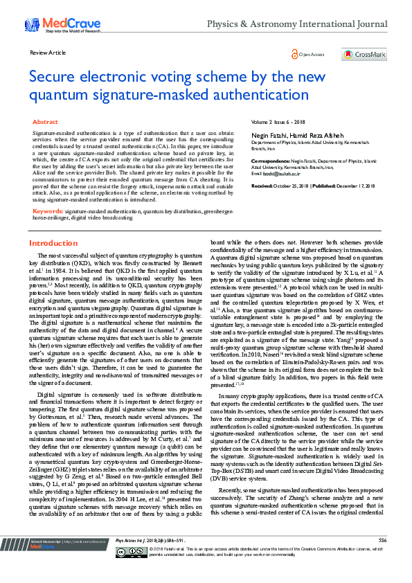 (PDF) Secure electronic voting scheme by the new quantum signature-masked authentication | Negin ...