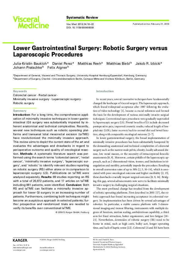 (PDF) Lower Gastrointestinal Surgery: Robotic Surgery versus ...