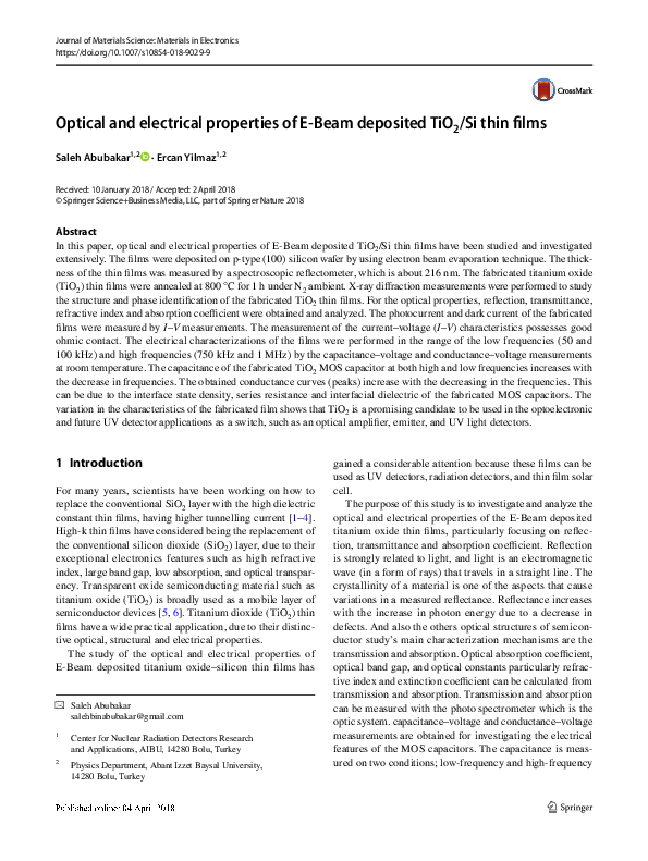 (PDF) Optical and electrical properties of E-Beam deposited TiO2/Si thin films | Saleh Abubakar ...