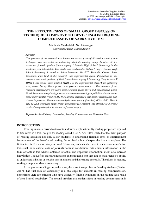 (PDF) The Effectiveness of Small Group Discussion Technique to Improve ...