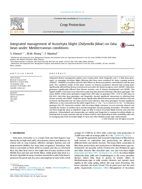 (PDF) Integrated management of Ascochyta blight ( Didymella fabae ) on ...