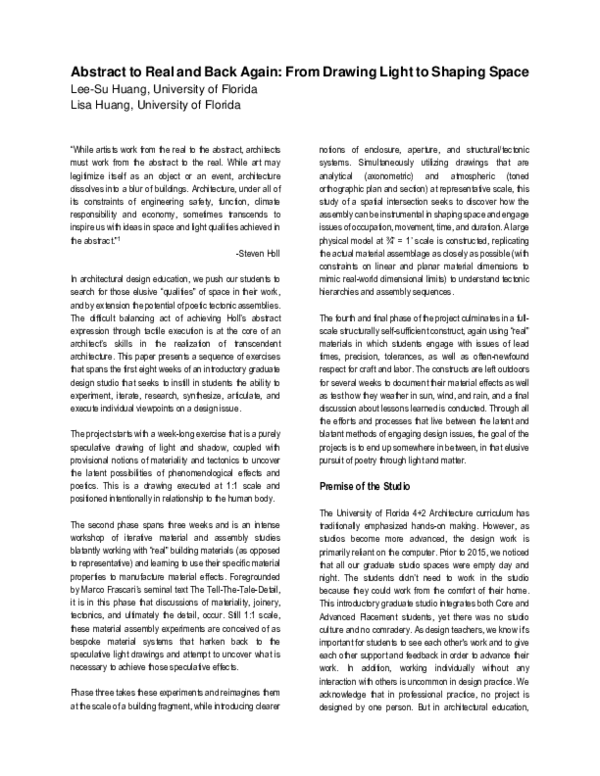 (PDF) Abstract to Real and Back Again: From Drawing Light to Shaping Space