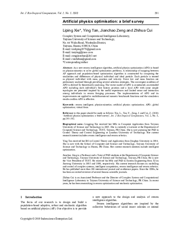 (PDF) Artificial physics optimisation: a brief survey