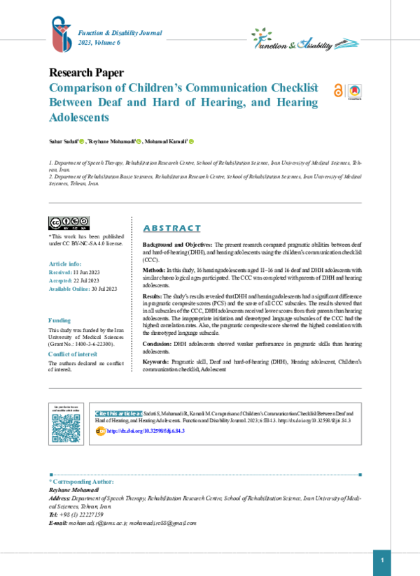(PDF) Comparison of Children's Communication Checklist Between Deaf and ...