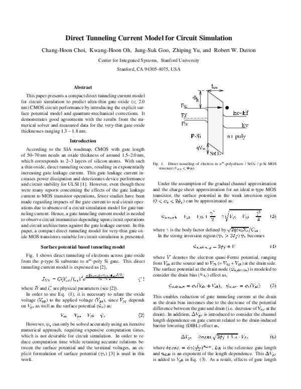 (PDF) Direct tunneling current model for circuit simulation