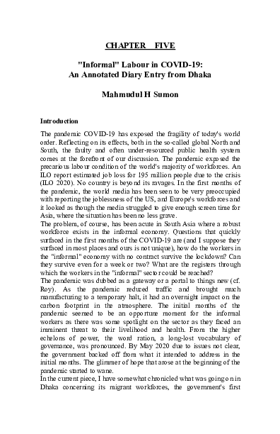 (PDF) "Informal" Labour in COVID-19: An Annotated Diary Entry from Dhaka