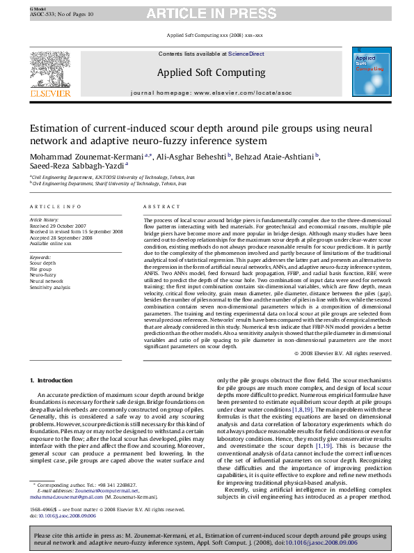 (PDF) Estimation of current-induced scour depth around pile groups using neural network and ...