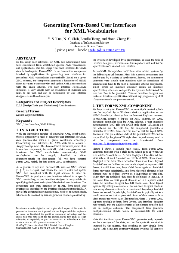 (PDF) Generating form-based user interfaces for XML vocabularies