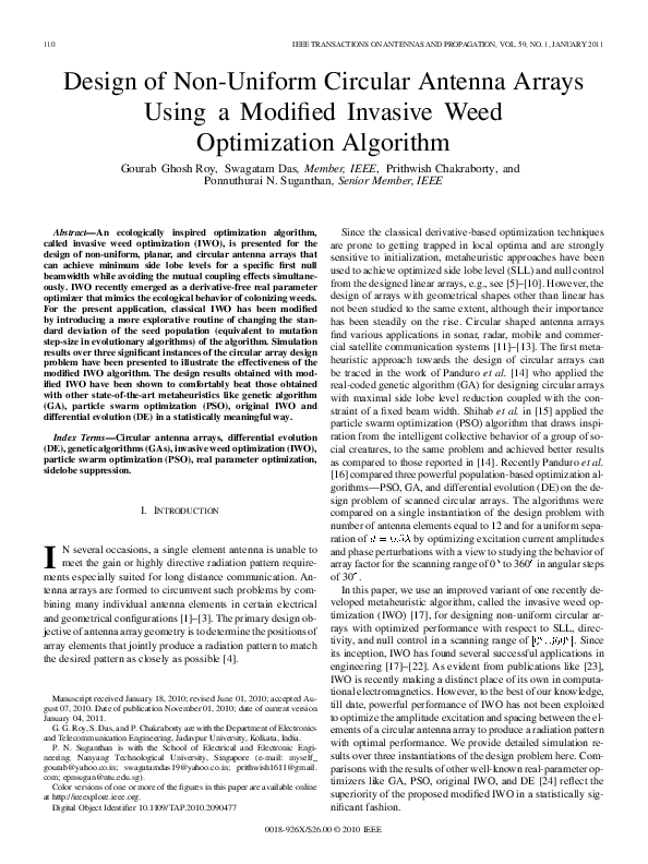 Pdf Optimizing Non Uniform Circular Antenna Arrays With Iwo