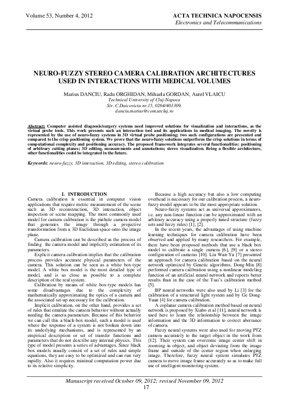 (PDF) Neuro-Fuzzy Stereo Camera Calibration Architectures Used in ...