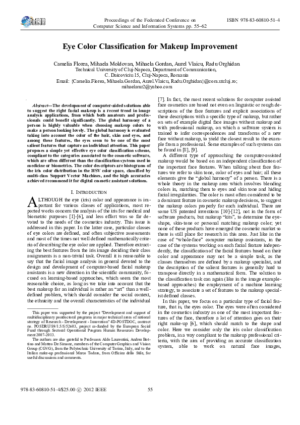 (PDF) Eye color classification for makeup improvement