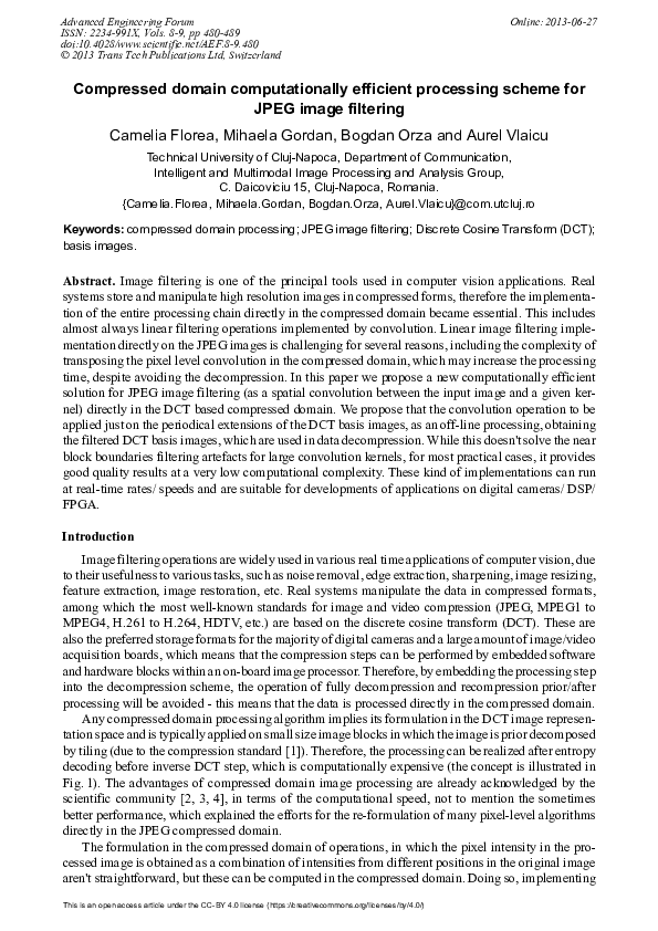 (PDF) Compressed Domain Computationally Efficient Processing Scheme for JPEG Image Filtering