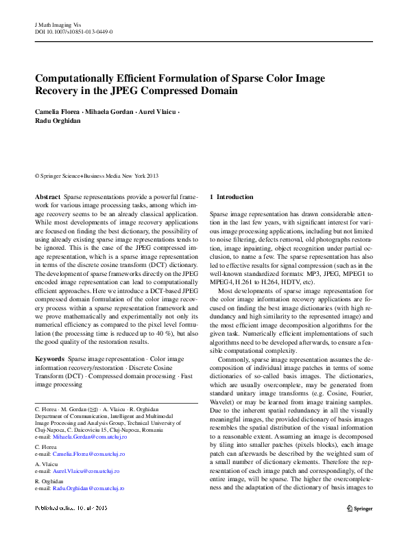 (PDF) Computationally Efficient Formulation of Sparse Color Image ...