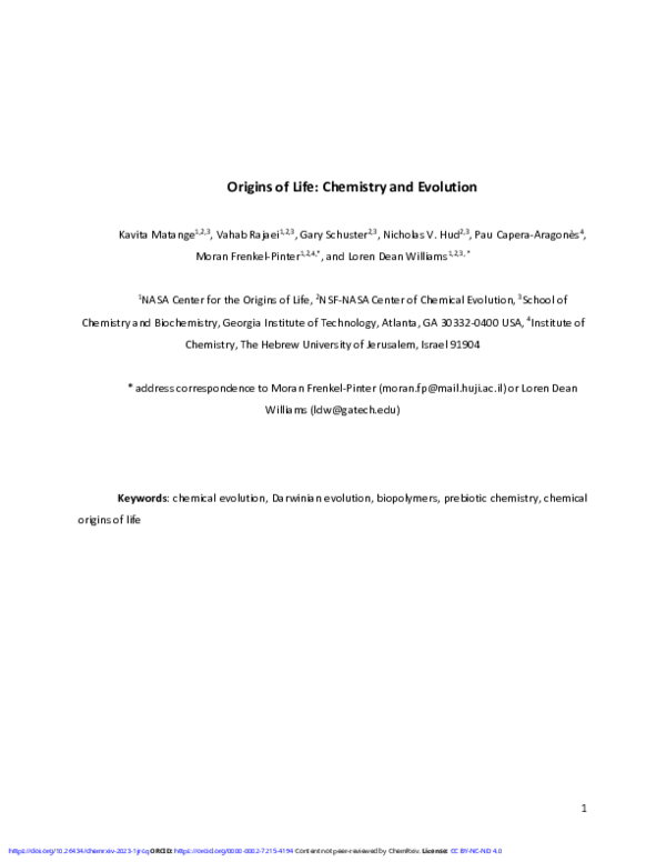 (PDF) Origins of Life: Chemistry and Evolution