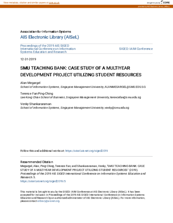 (PDF) SMU Teaching Bank: Case study of a multiyear development project utilizing student resources