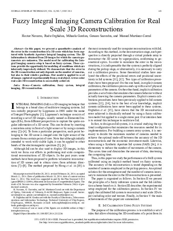 (PDF) Fuzzy Integral Imaging Camera Calibration for Real Scale 3D ...