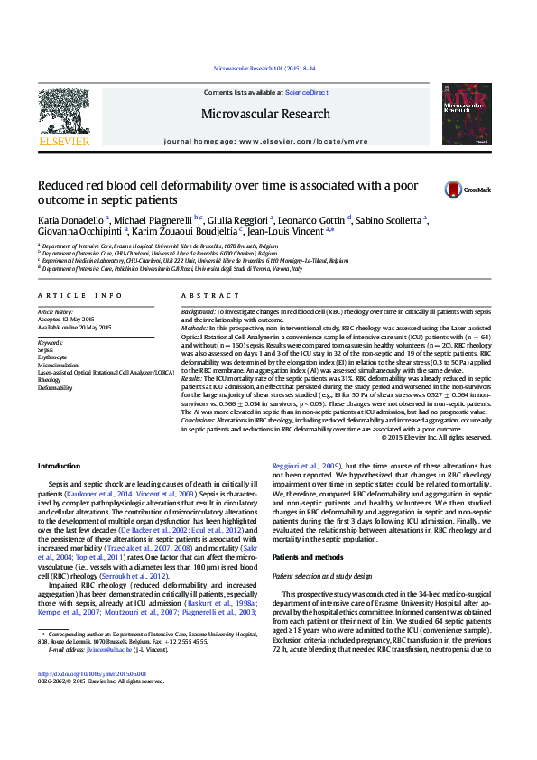 (PDF) Reduced red blood cell deformability over time is associated with ...