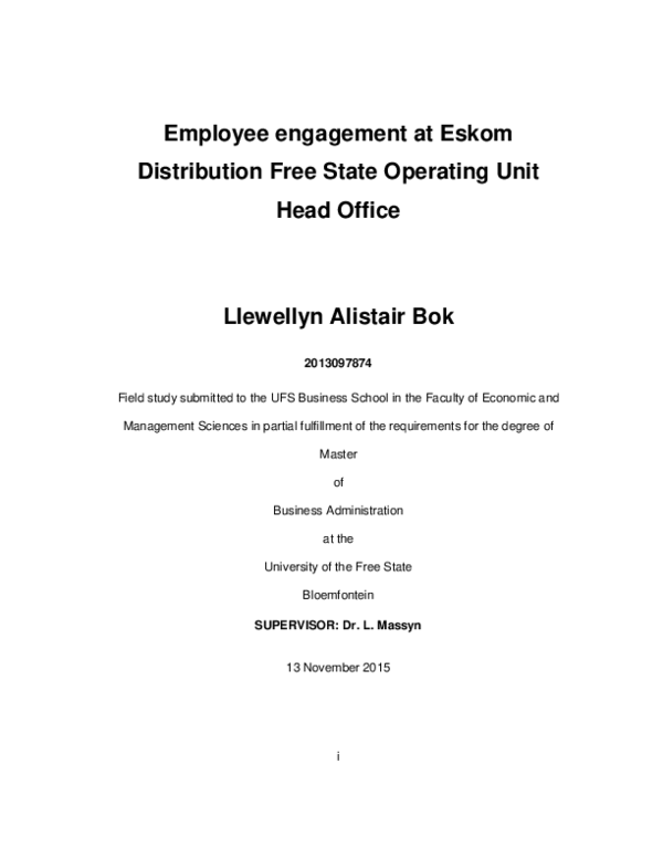 (PDF) Employee engagement at Eskom Distribution Free State Operating ...