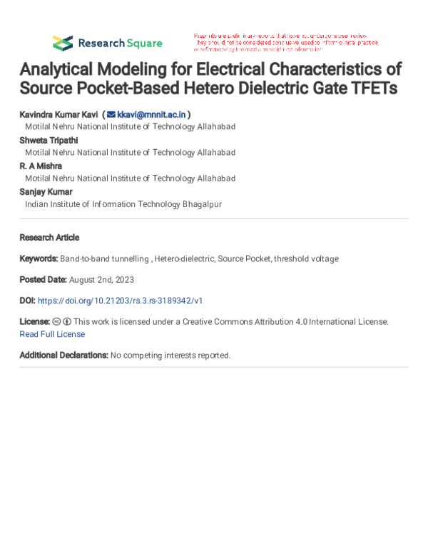 (PDF) Analytical Modeling for Electrical Characteristics of Source ...