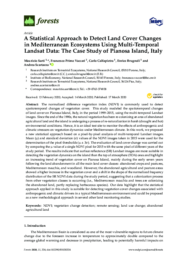 (PDF) A Statistical Approach to Detect Land Cover Changes in Mediterranean Ecosystems Using ...