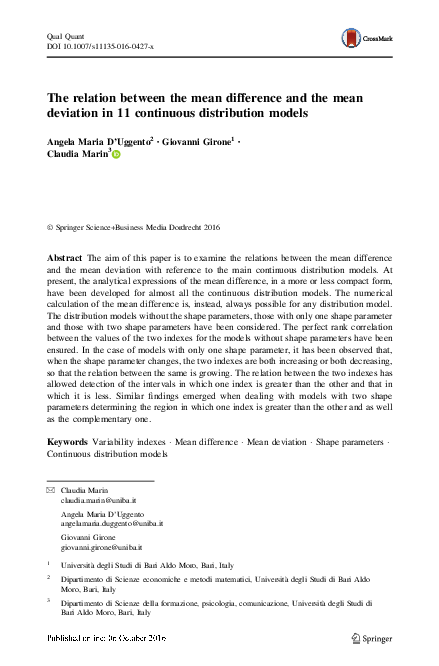 (PDF) The relation between the mean difference and the mean deviation in 11 continuous ...