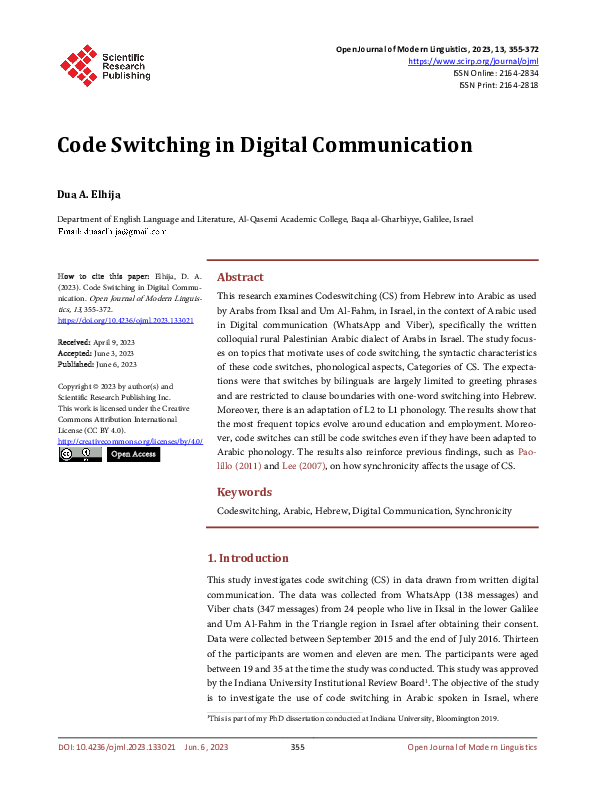 (PDF) Code Switching in Digital Communication
