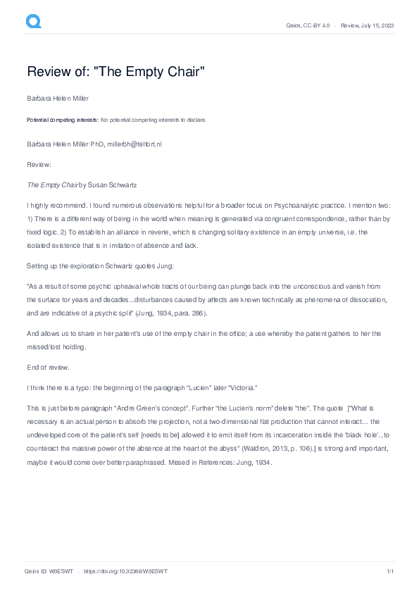 (PDF) Review of: "The Empty Chair