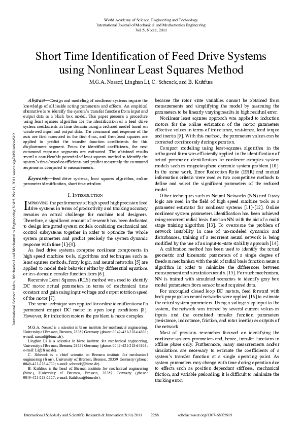 (PDF) Short Time Identification Of Feed Drive Systems Using Nonlinear ...