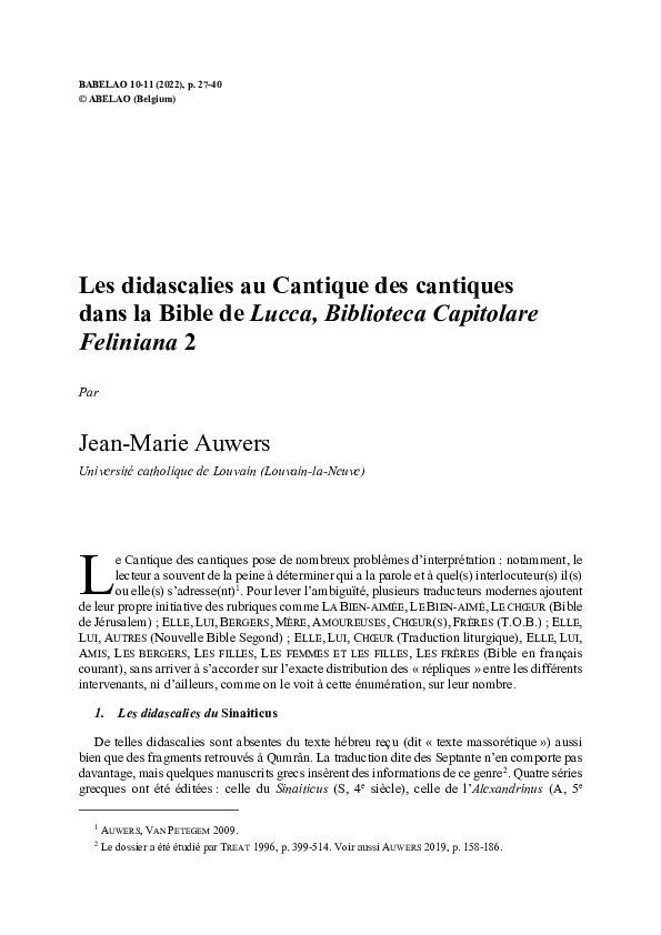 (PDF) Les didascalies au Cantique des cantiques dans la Bible de Lucca ...