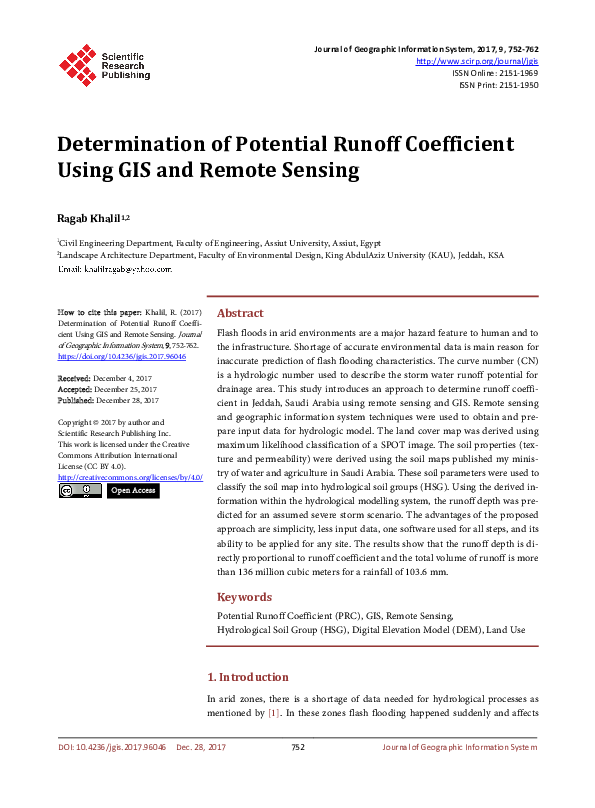 (PDF) Determination of Potential Runoff Coefficient Using GIS and Remote Sensing