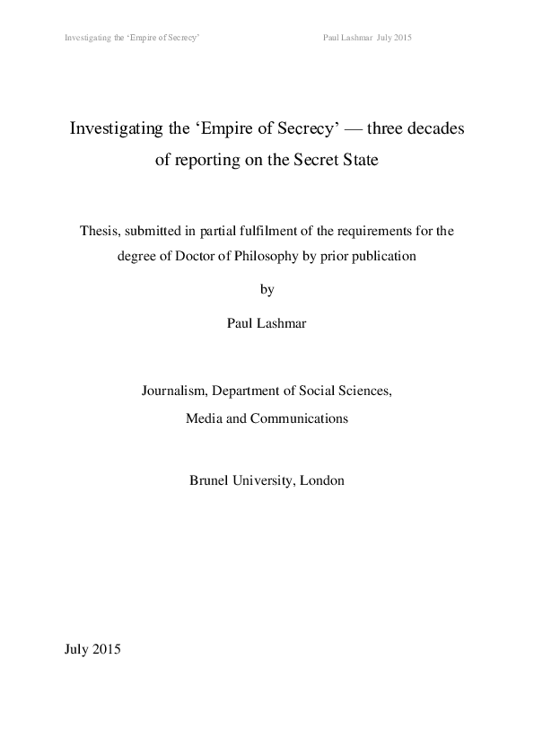 (PDF) Investigating the 'Empire of Secrecy' — three decades of ...