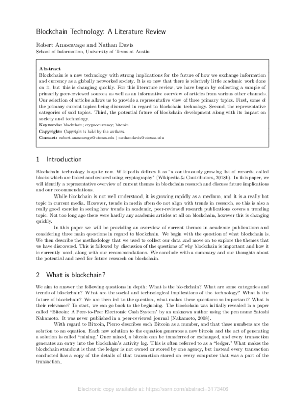 Pdf Blockchain Technology A Literature Review