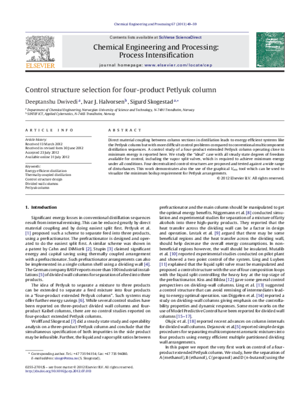 (PDF) Control structure selection for four-product Petlyuk column