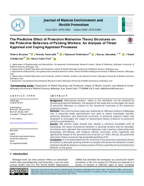 (PDF) The Predictive Effect of Protection Motivation Theory Structures ...