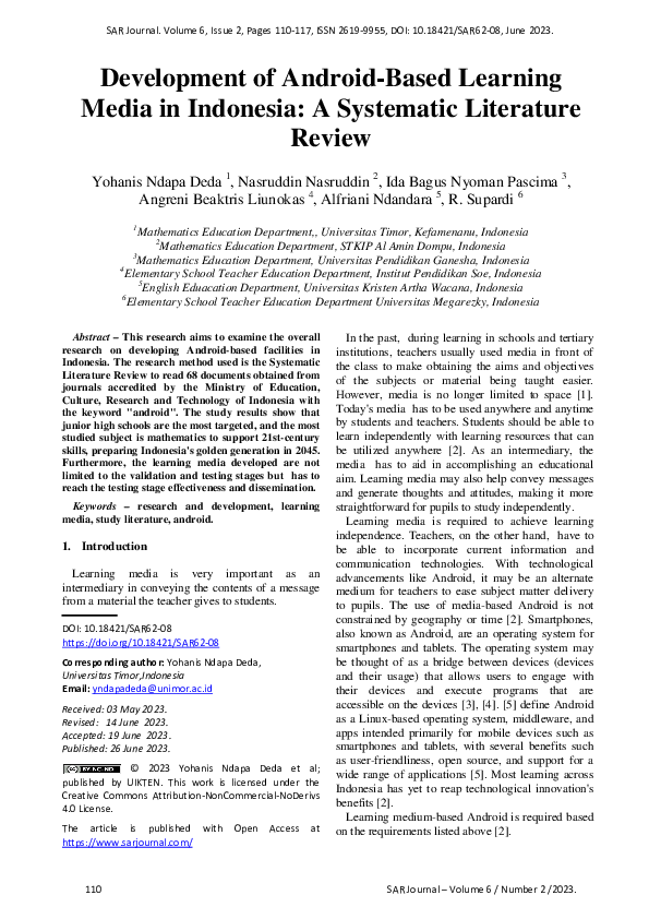 Pdf Development Of Android Based Learning Media In Indonesia A