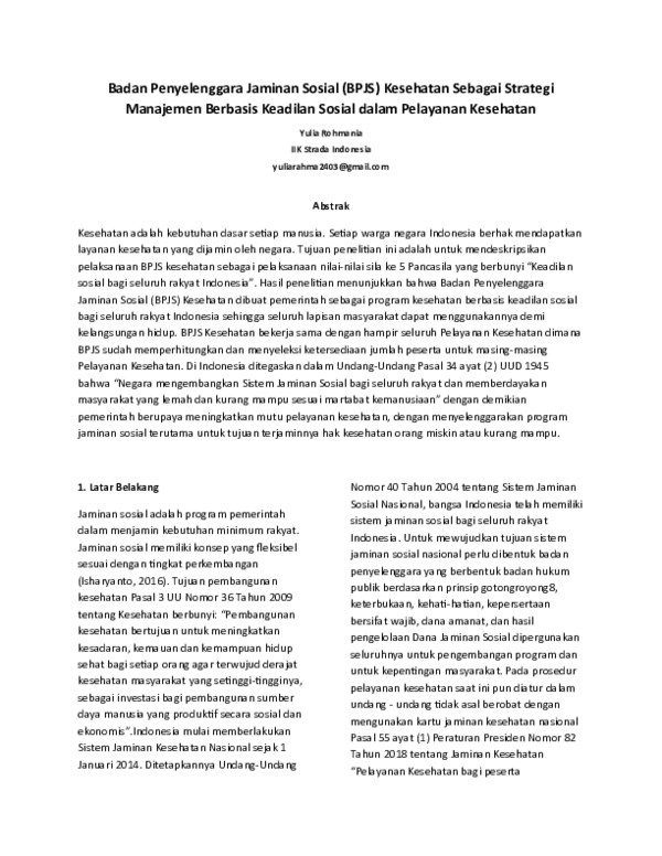 (DOC) Badan Penyelenggara Jaminan Sosial (BPJS) Kesehatan Sebagai Strategi Manajemen Berbasis ...