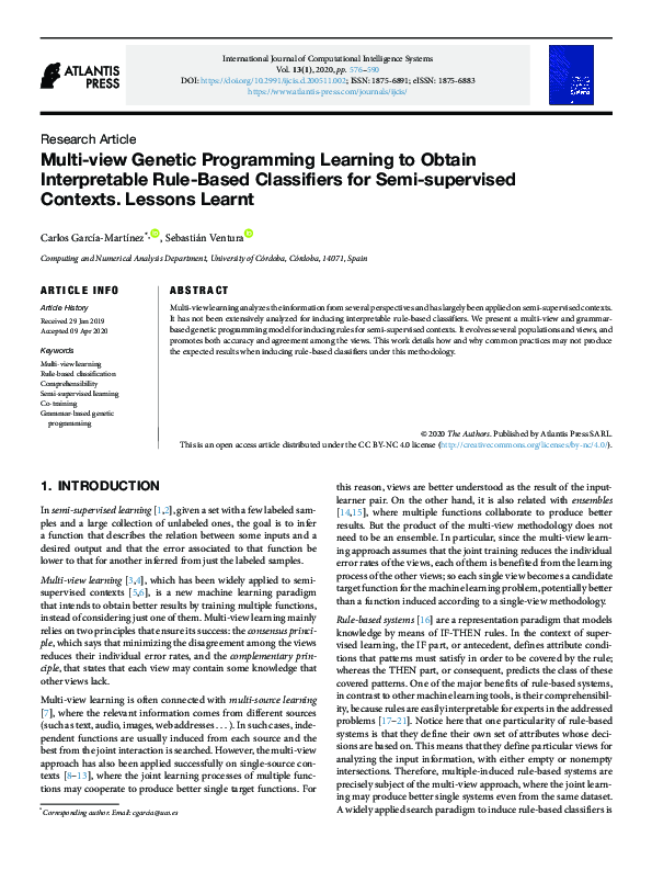 (PDF) Multi-view Genetic Programming Learning to Obtain Interpretable Rule-Based Classifiers for ...