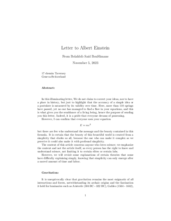 (PDF) Letter to Albert Einstein