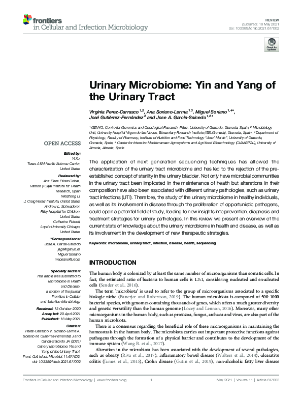 (PDF) Urinary Microbiome: Yin and Yang of the Urinary Tract