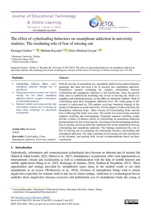 (PDF) The effect of cyberloafing behaviors on smartphone addiction in ...