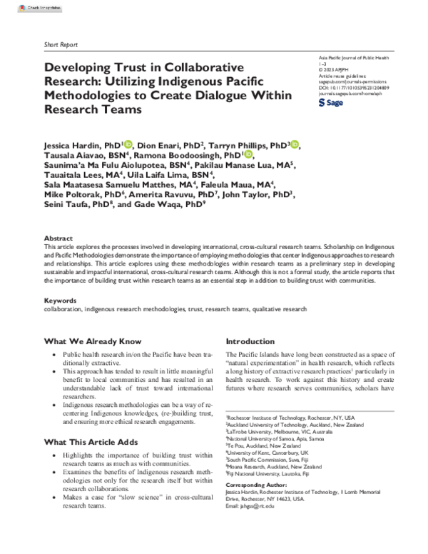 (PDF) Developing Trust in Collaborative Research: Utilizing Indigenous ...
