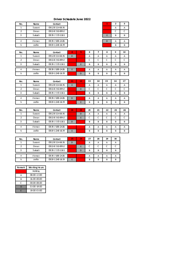 (PDF) Driver Shift Schedule for June 2022