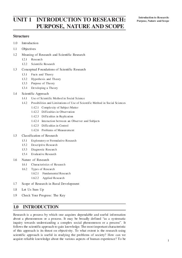 (PDF) Introduction to Research: Purpose, Nature and Scope UNIT 1 INTRODUCTION TO RESEARCH ...