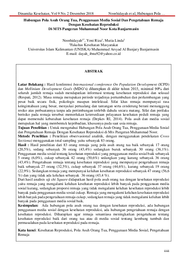 (PDF) Hubungan Pola Asuh Orang Tua, Penggunaan Media Sosial Dan Pengetahuan Remaja Dengan ...