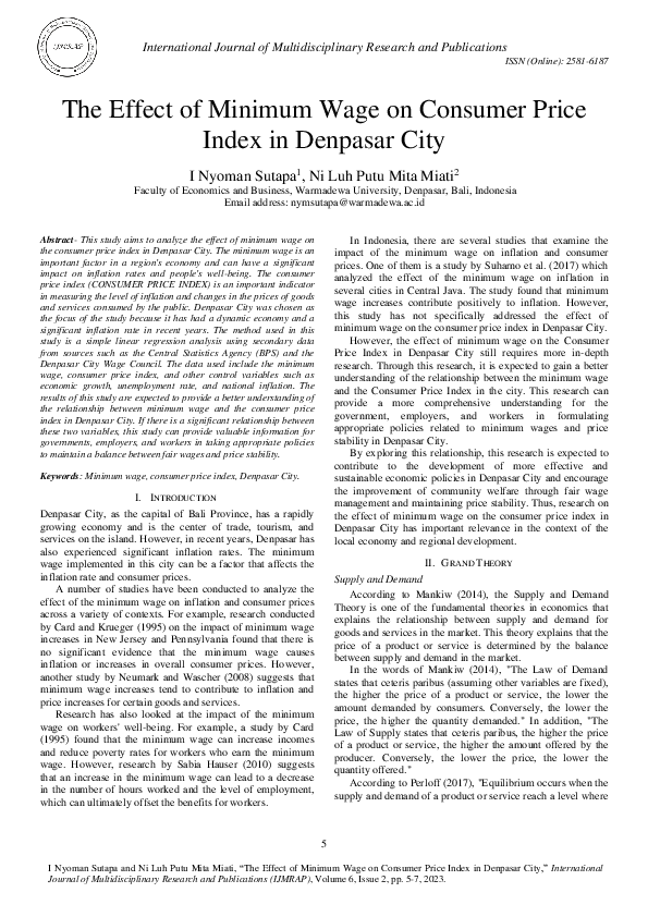 (PDF) The Effect of Minimum Wage on Consumer Price Index in Denpasar City