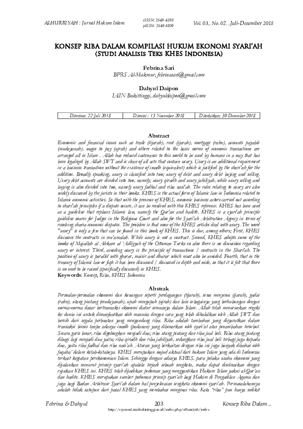(PDF) KONSEP RIBA DALAM KOMPILASI HUKUM EKONOMI SYARI’AH (Studi ...