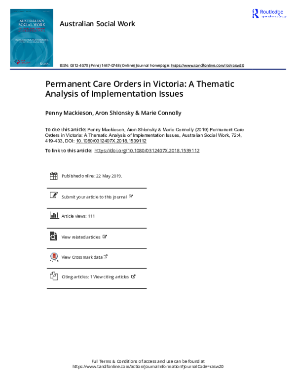 (PDF) Permanent Care Orders in Victoria: A Thematic Analysis of ...